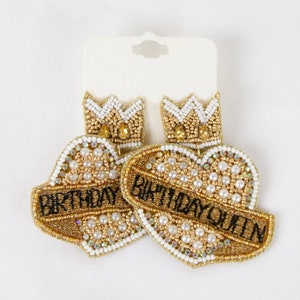 Birthday Queen Earrings, Seed Bead Earrings, Beaded Birthday Earrings ...