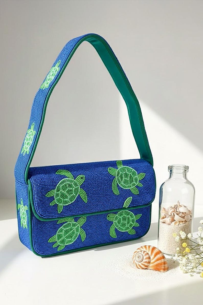 Beaded Sea Turtle Bag, Turtle Shoulder Purse, Handmade Beaded Clutch ...