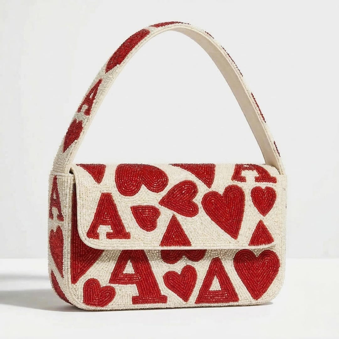 Beaded Hearts Purse, Ace of Hearts Bag, Red Hearts Purse, All Over ...
