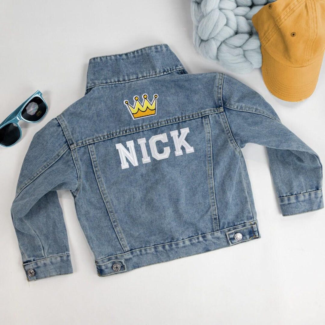 Blue Denim Jacket, Personalized Denim Jacket With Crown Patch, Custom ...