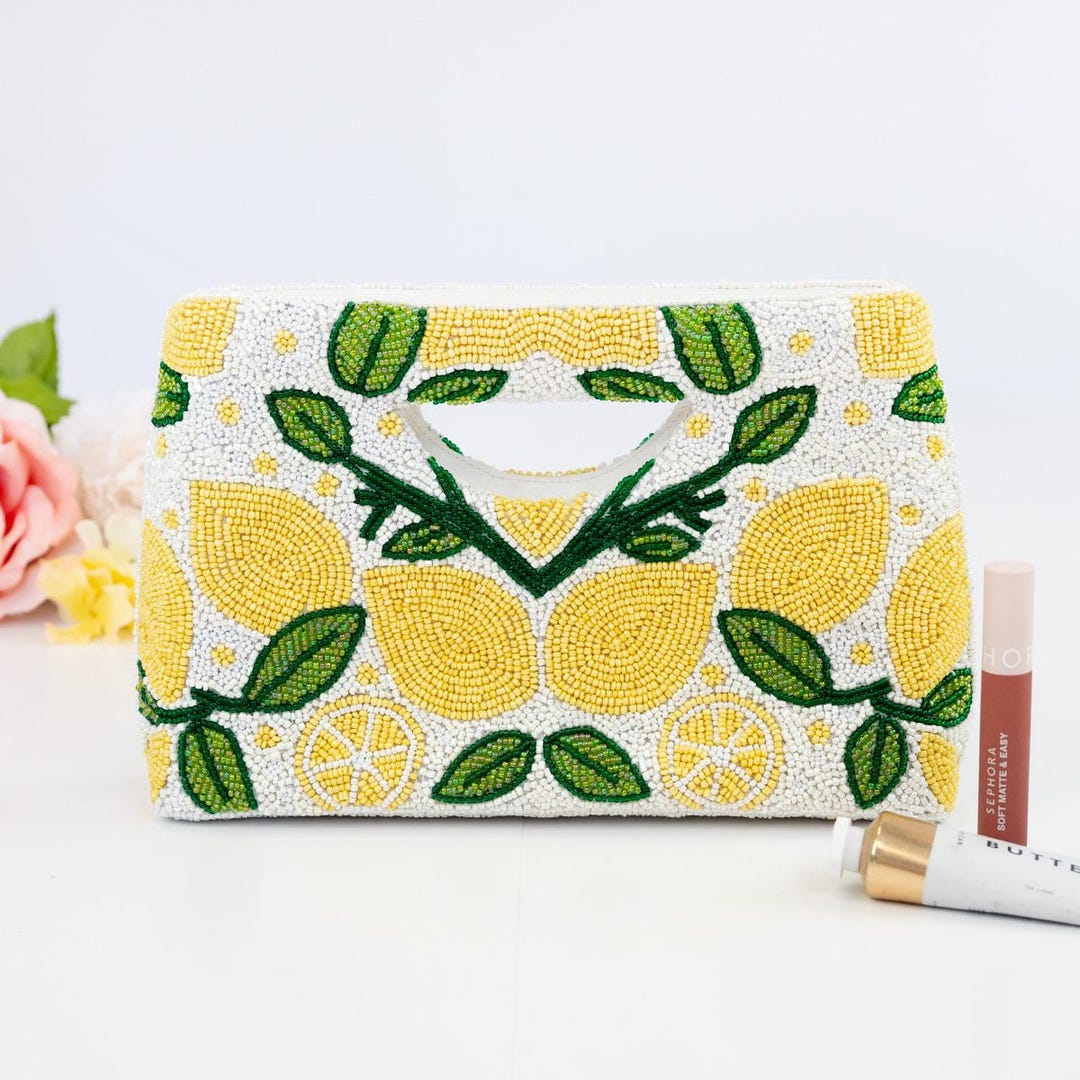 Lemon Purse, Lemon Beaded Purse, Citrus Purse, Lemon Handbag, Citrus ...