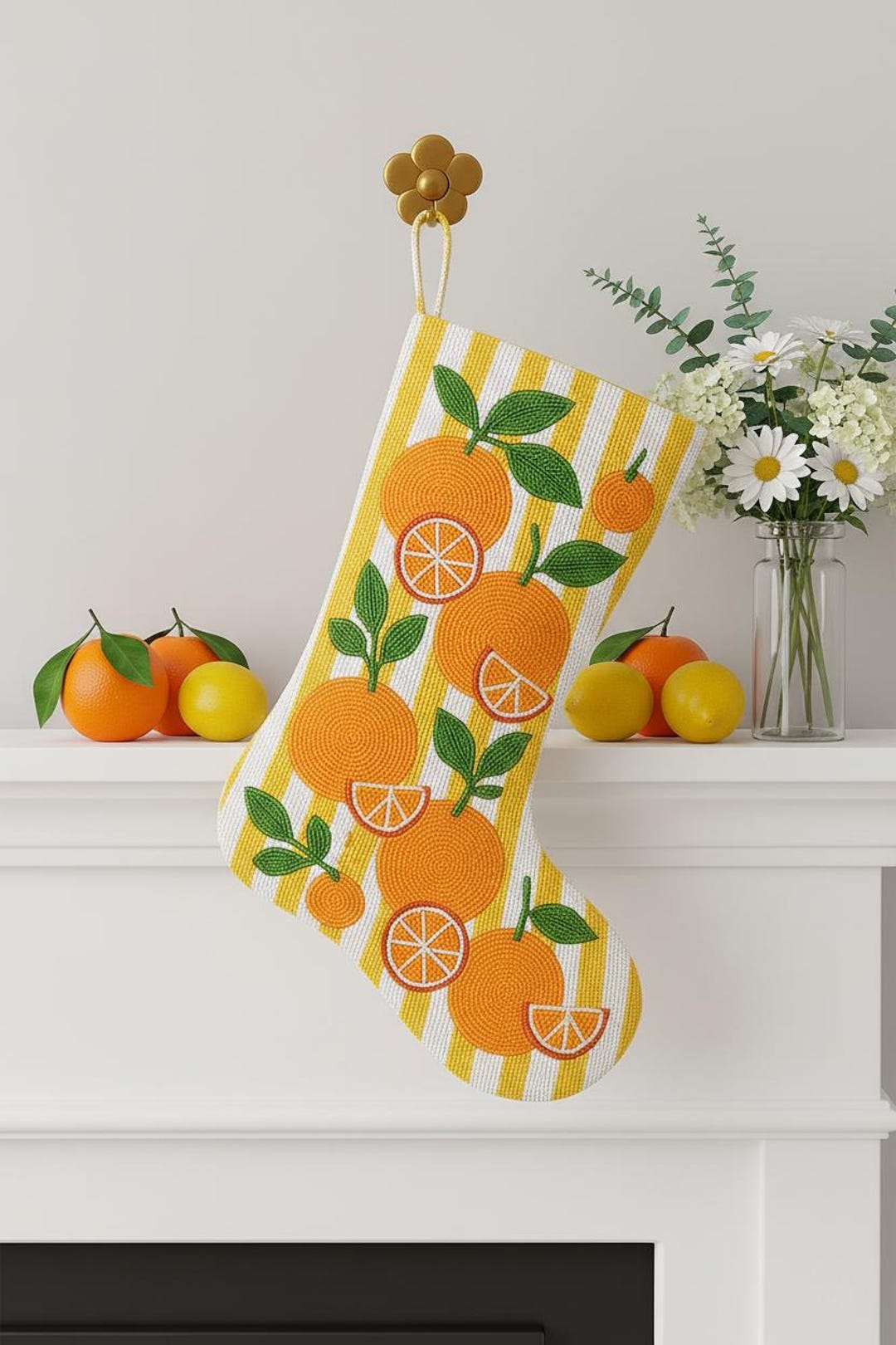 Beaded Orange Stocking, Citrus Christmas Stockings, Orange Holiday ...