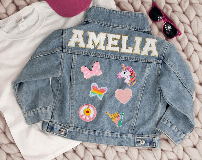 Blue Denim Jacket, Personalized Denim Jacket With Crown Patch, Custom ...