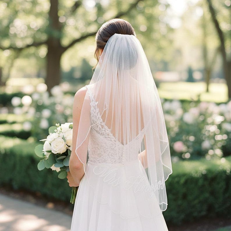 Custom Veil, Bridal Veil, Wedding Veil, Personalized Veil, Beaded Mrs ...