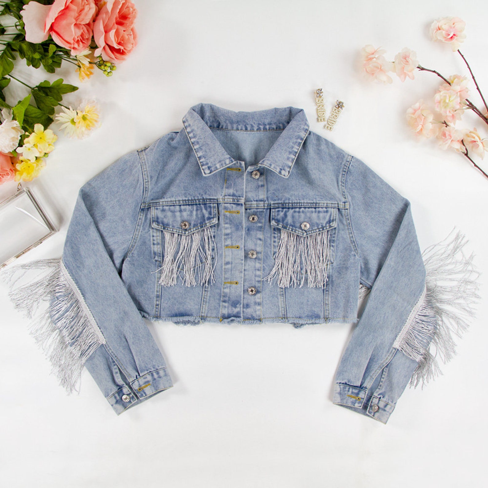 Blue Fringe Jean Jacket Custom Denim Jacket Personalized - Etsy