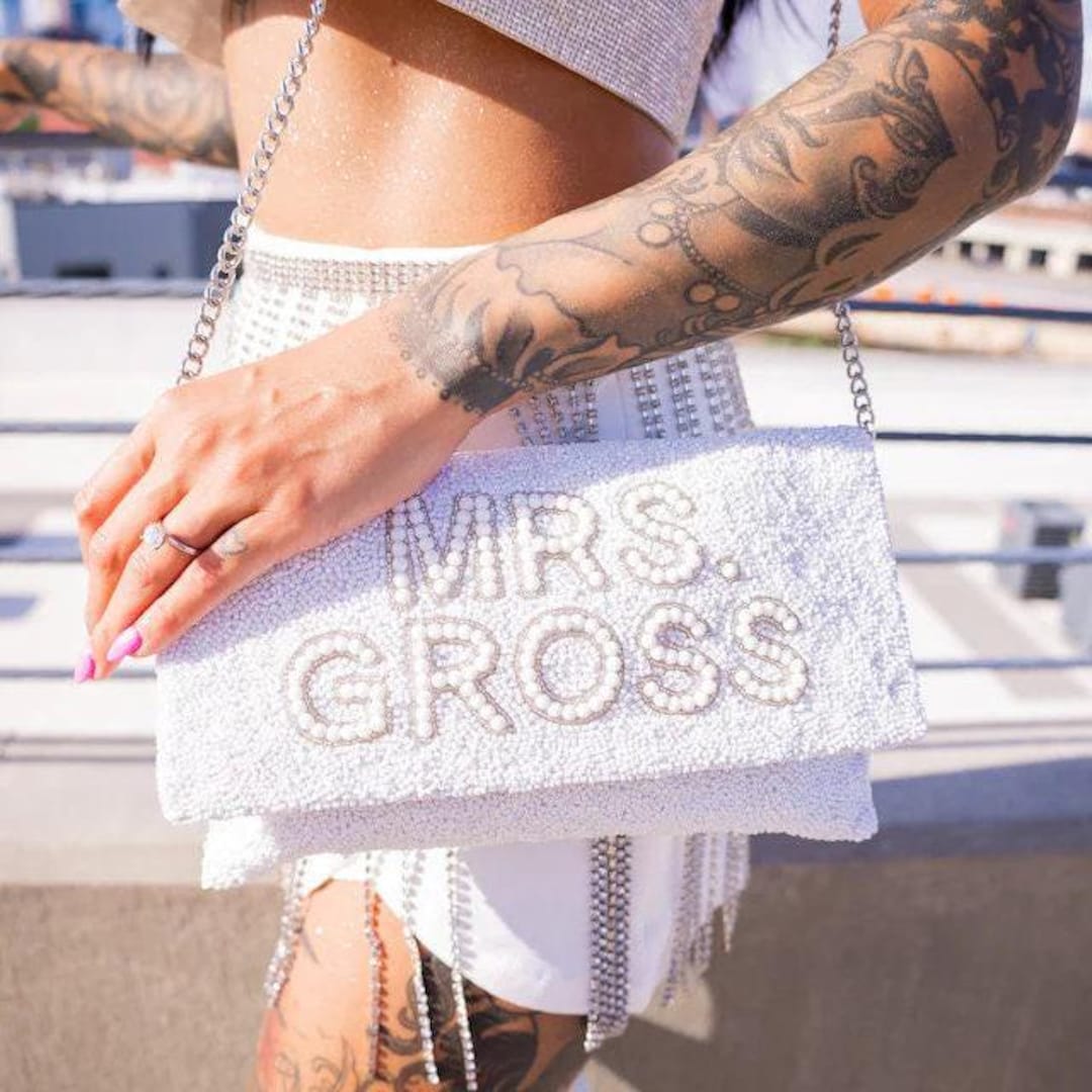 Mrs Pearl Clutch Bag, Personalized Bridal Pearl Clutch Purse ...