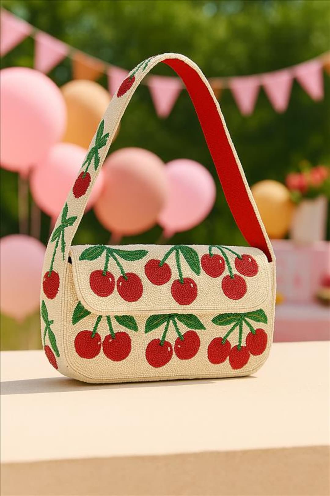 Beaded Cherry Shoulder Bag, Cherry Design Purse, Cherry Beaded Handbag ...