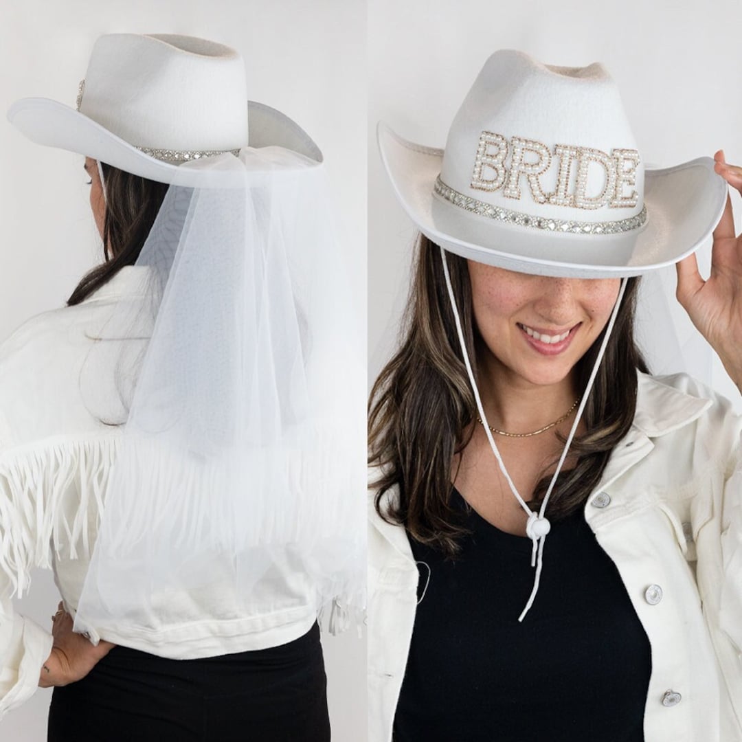 Cowboy Hats With Veil Bachelorette Party Gifts, Hats with Veil Bridal Hat, Bride Cowboy Party ...