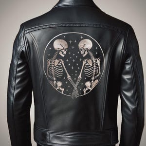 Skeleton Couple Embroidery Leather Jacket, Customized Skeleton Leather ...