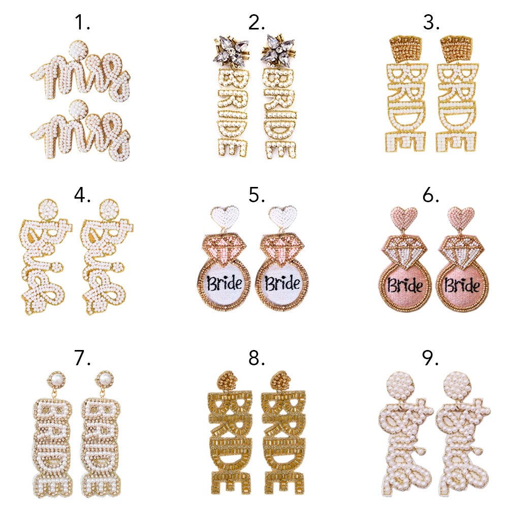 Mrs. Earrings Mrs. Beaded Earrings Bride Earrings Bridal - Etsy