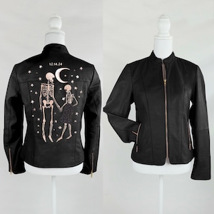 Custom Skeleton Design Leather Jacket, Embroidered Leather Jacket ...