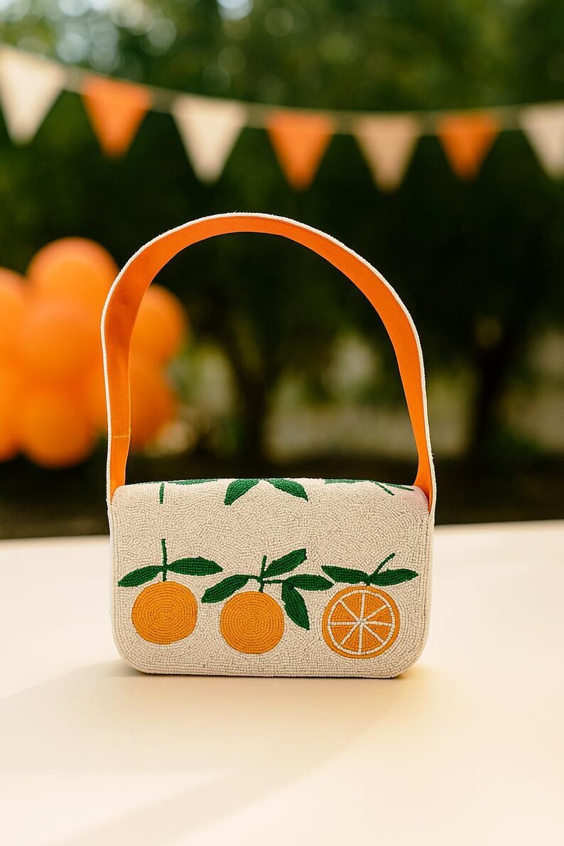 Beaded Orange Shoulder Bag, Orange Design Purse, Citrus Beaded Handbag ...
