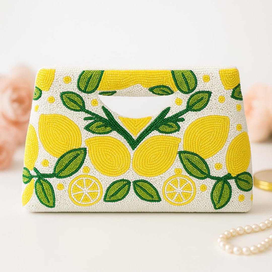 Lemon Purse, Lemon Beaded Purse, Citrus Purse, Lemon Handbag, Citrus ...