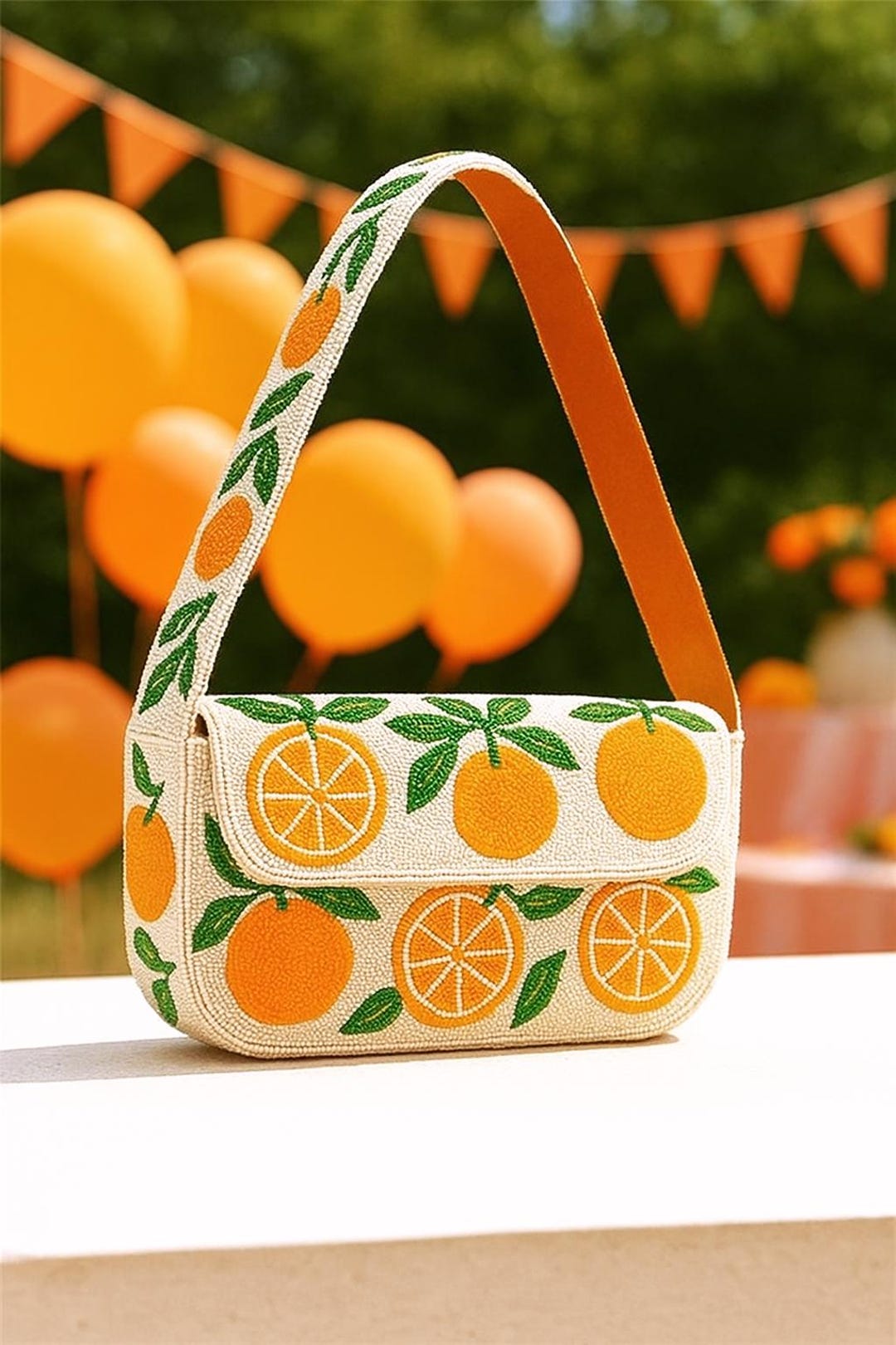 Beaded Orange Shoulder Bag, Orange Design Purse, Citrus Beaded Handbag ...