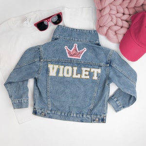 Blue Denim Jacket, Personalized Denim Jacket With Crown Patch, Custom ...