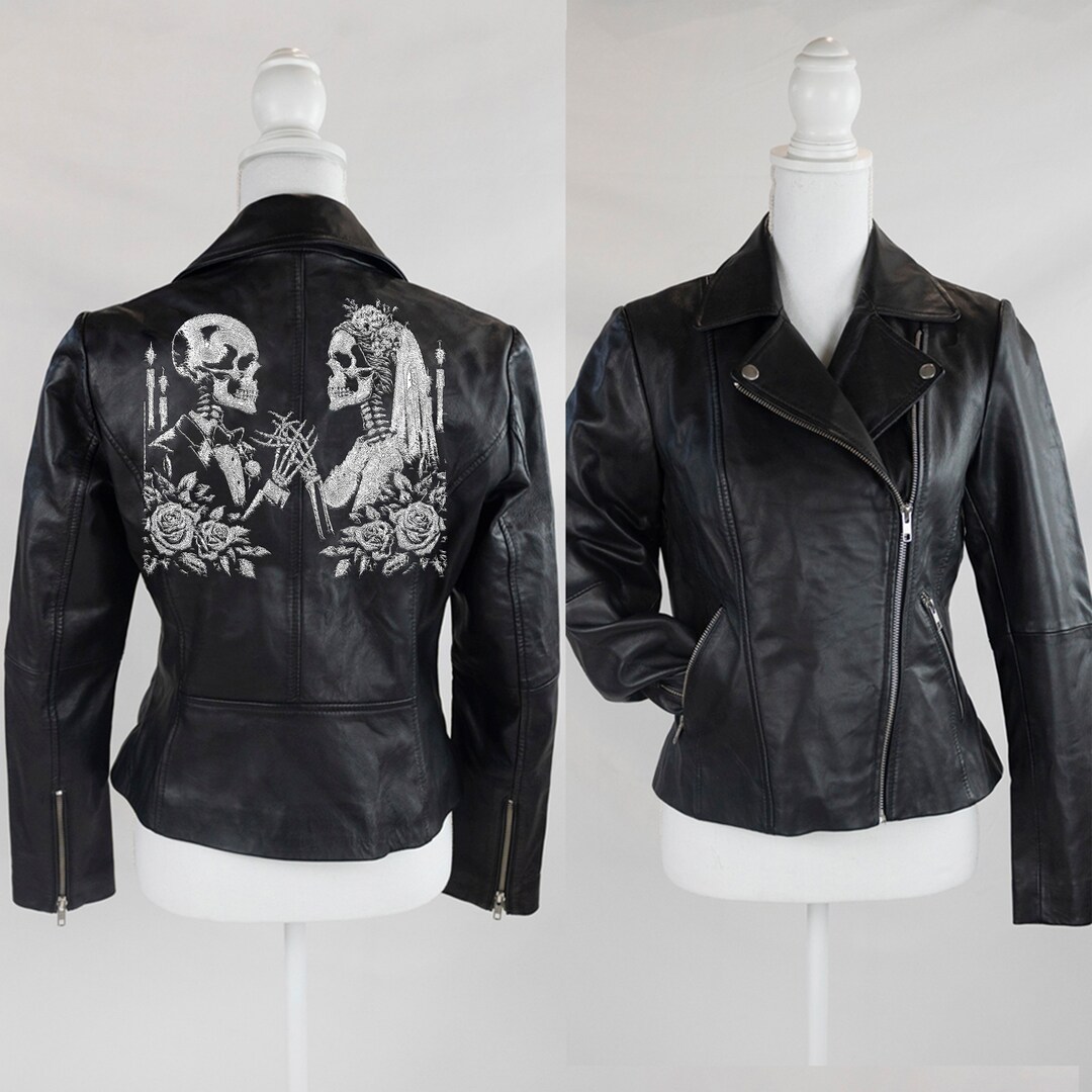Skeleton Embroidery Leather Jacket Custom Leather Jacket - Etsy