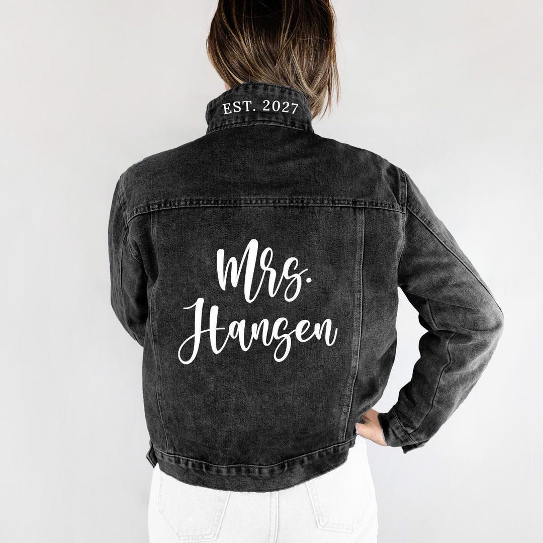 Customized Mrs Denim Jacket, Black Jean Jacket Gifts, Custom Denim ...