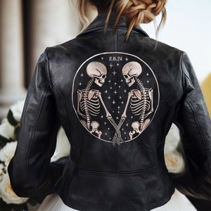 Skeleton Couple Embroidery Leather Jacket, Customized Skeleton Leather ...