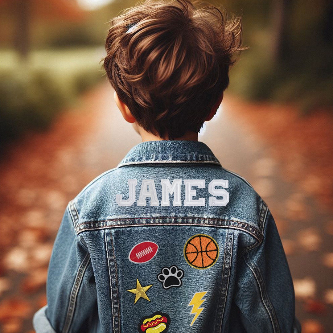 Denim Jacket Gift, Personalized Kids Jean Jacket, Custom Letter Patch ...