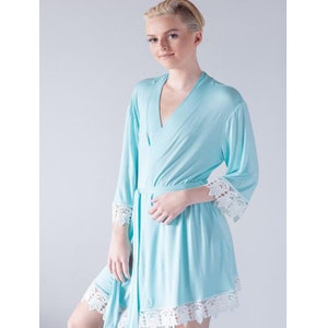 Light Blue Jersey Lace Robe | Jersey Lace Robe | Jersey Robe | Light ...