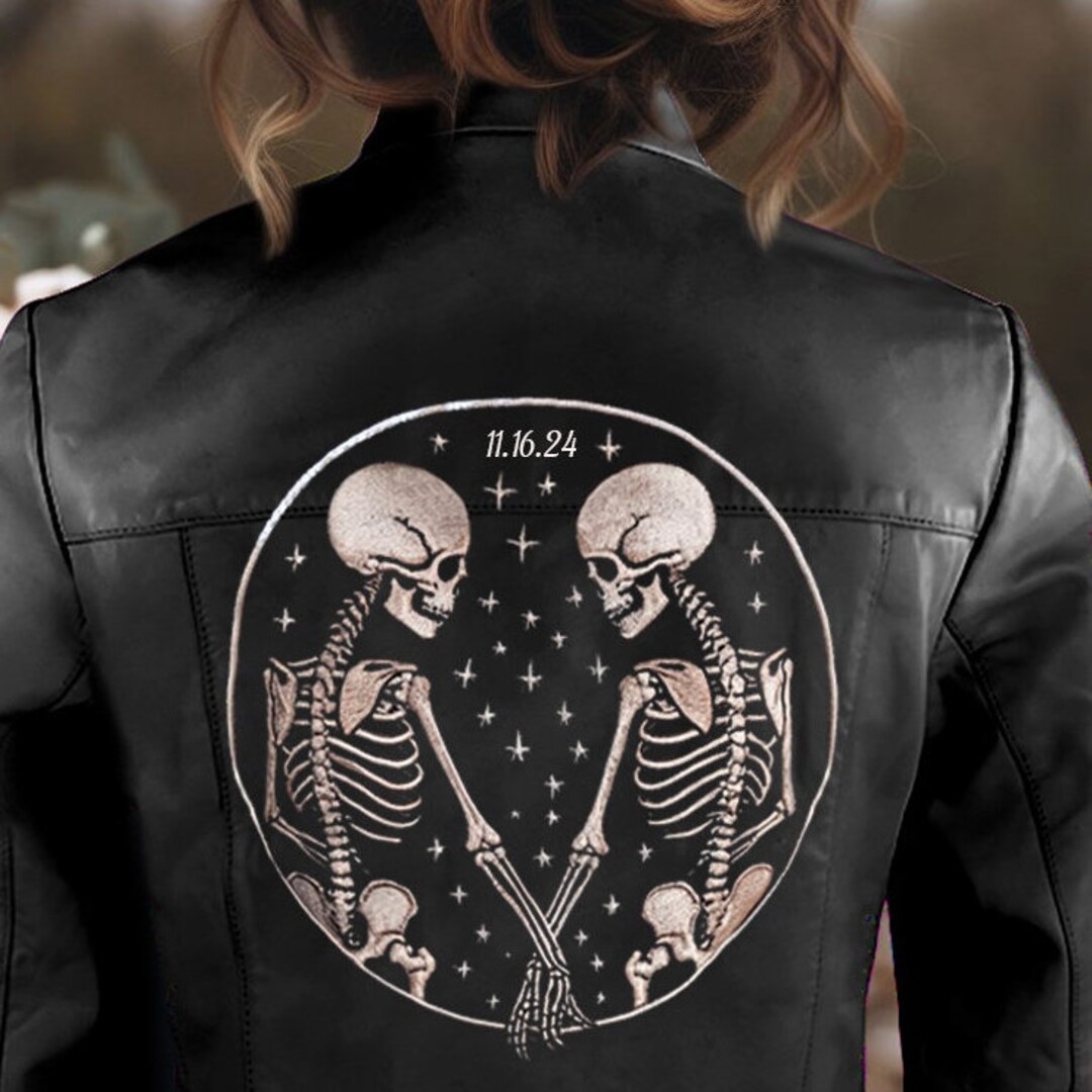 Skeleton Couple Embroidery Leather Jacket, Customized Skeleton Leather ...