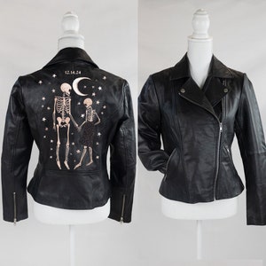Custom Skeleton Design Leather Jacket, Embroidered Leather Jacket ...