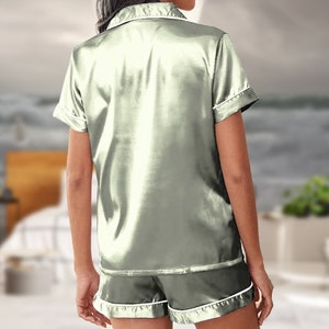 Dusty Sage Shorts Set Pajamas, Personalized Bridesmaid Pajamas, Custom ...