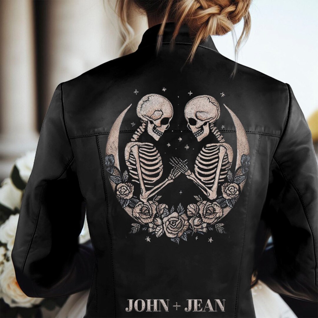 Embroidered Leather Jackets With Names, Personalized Skeleton Leather ...