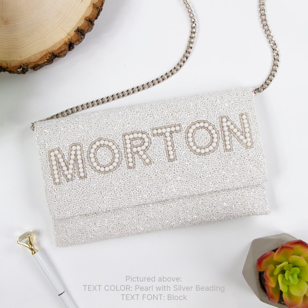 Mrs Pearl Clutch Bag, Personalized Bridal Pearl Clutch Purse ...