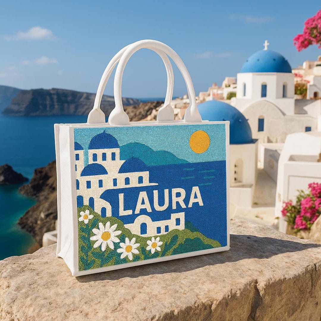 The Santorini Tote, Honeymoon Travel Tote, Personalized Tote Bag ...