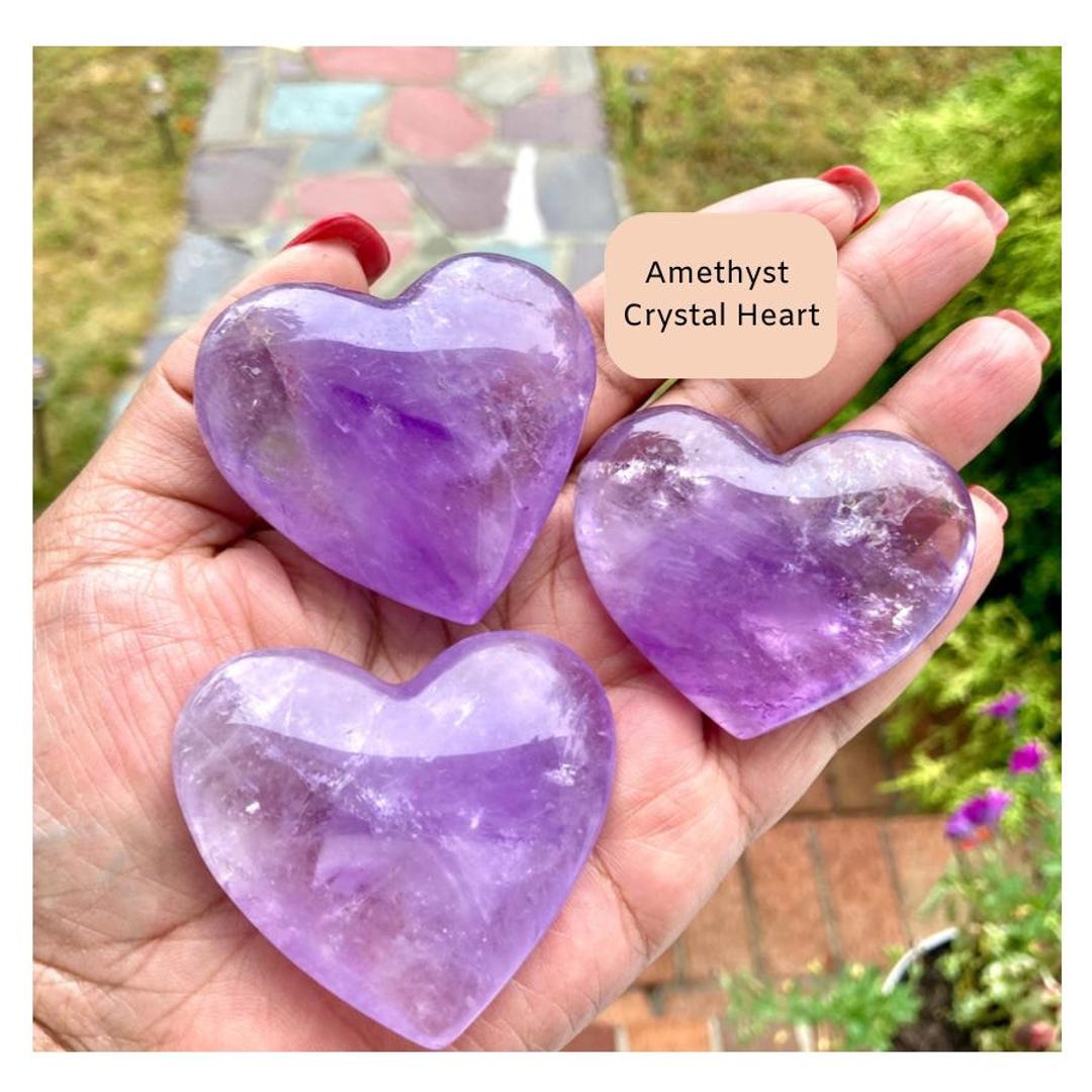 Amethyst Puffy Heart, Amethyst Crescent Moon, Amethyst Crystal Heart ...