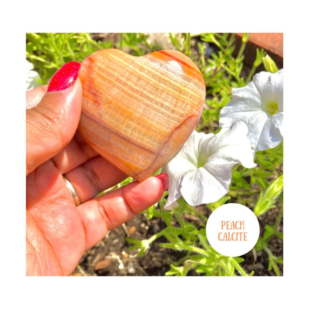 Peach Calcite Heart Natural Peach Calcite Crystal Healing Heart Shaped ...