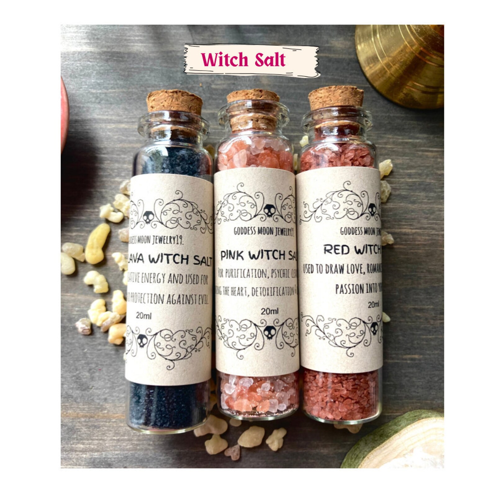 Witch Salts: Altar Decor, Wicca Spellwork (20ml Glass Jars) - Etsy