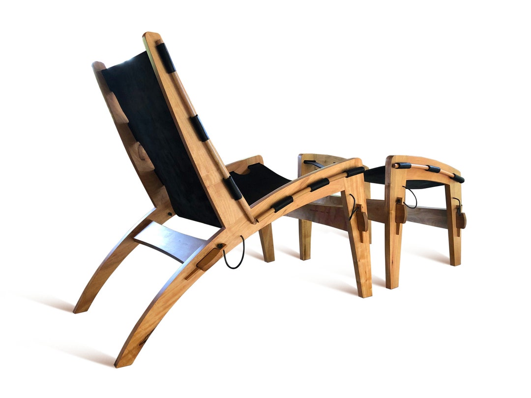 Quilpo Black Leather Lounge Chair and Ottoman - Etsy