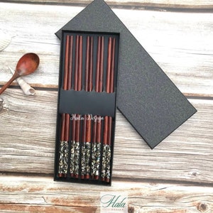 Set of 5 Chopstick Pairs With Box, Engraving Custom Chopstick Gift, Box With Chopstick, Wedding ...