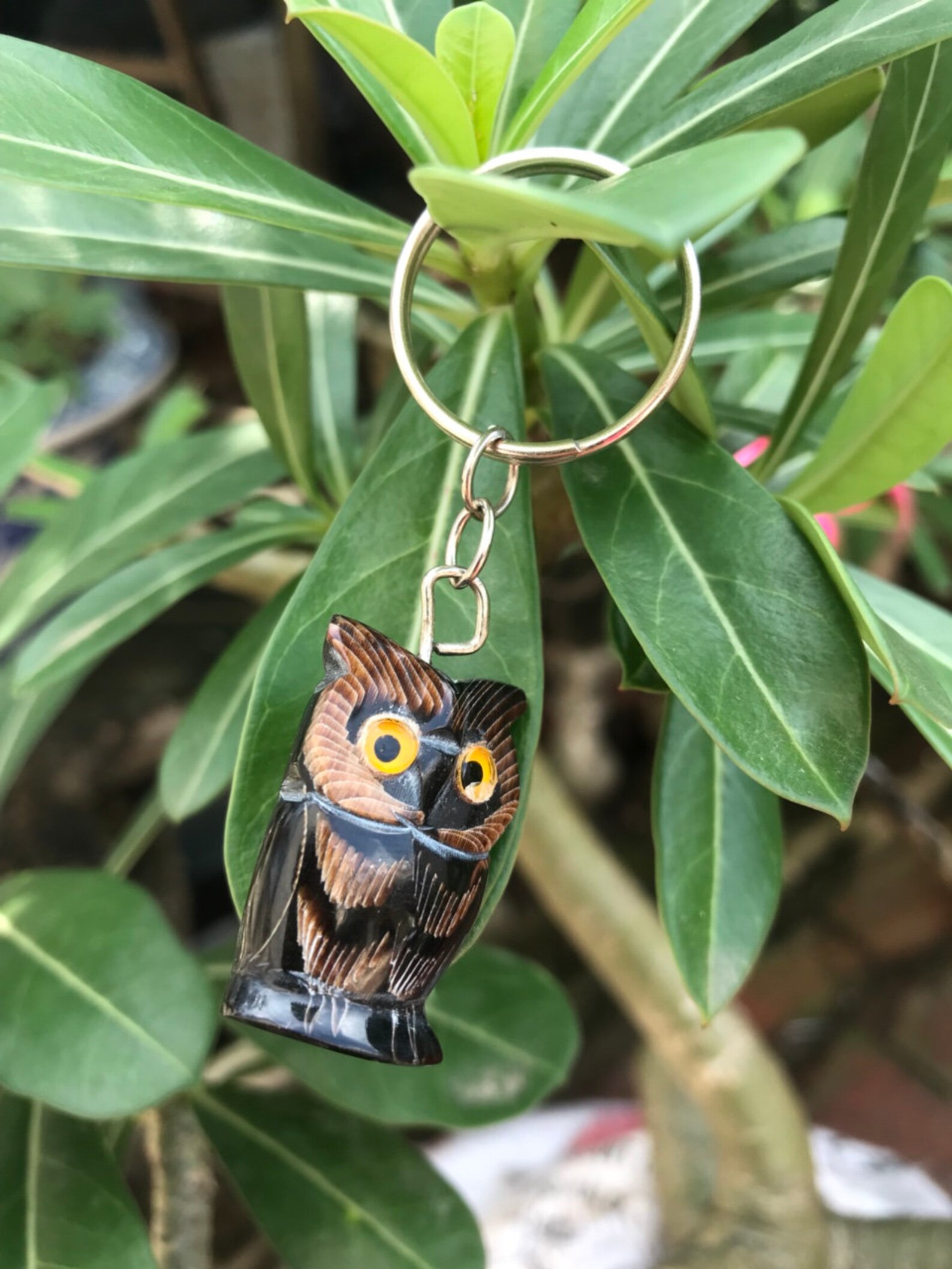 Talismans Owl Sculpture Key Ring ,owl Keychain , Water Buffalo Horn ...