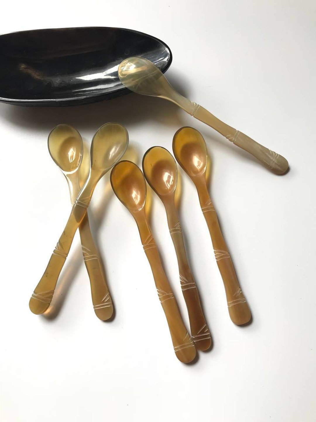 Horn Spoon With Bamboo Design Handle ,horn Cutlery, Horn Ladle, Coffee ...