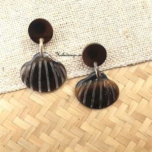 Buffalo Horn Clam Shell Earrings, Buffalo Horn Jewelry , Handcraving ...