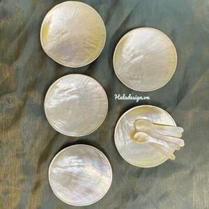 Round Shell Dish With Silver Plated Trim , Golden Mother of Pearl Dish ...