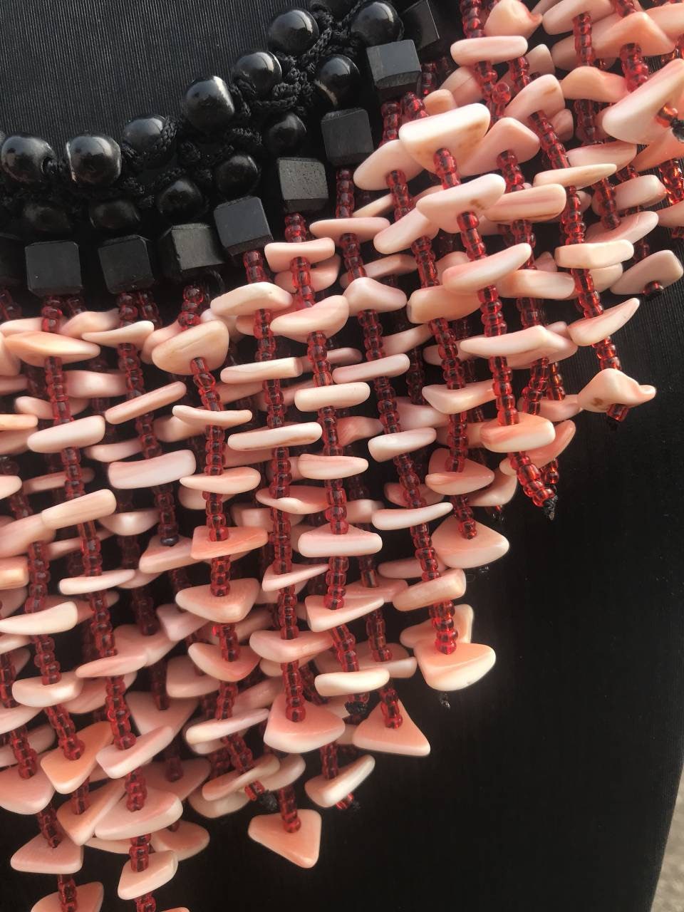 Buffalo Horn and Pink Shell Bib Boho Necklace Ethnic Jewelry | Etsy