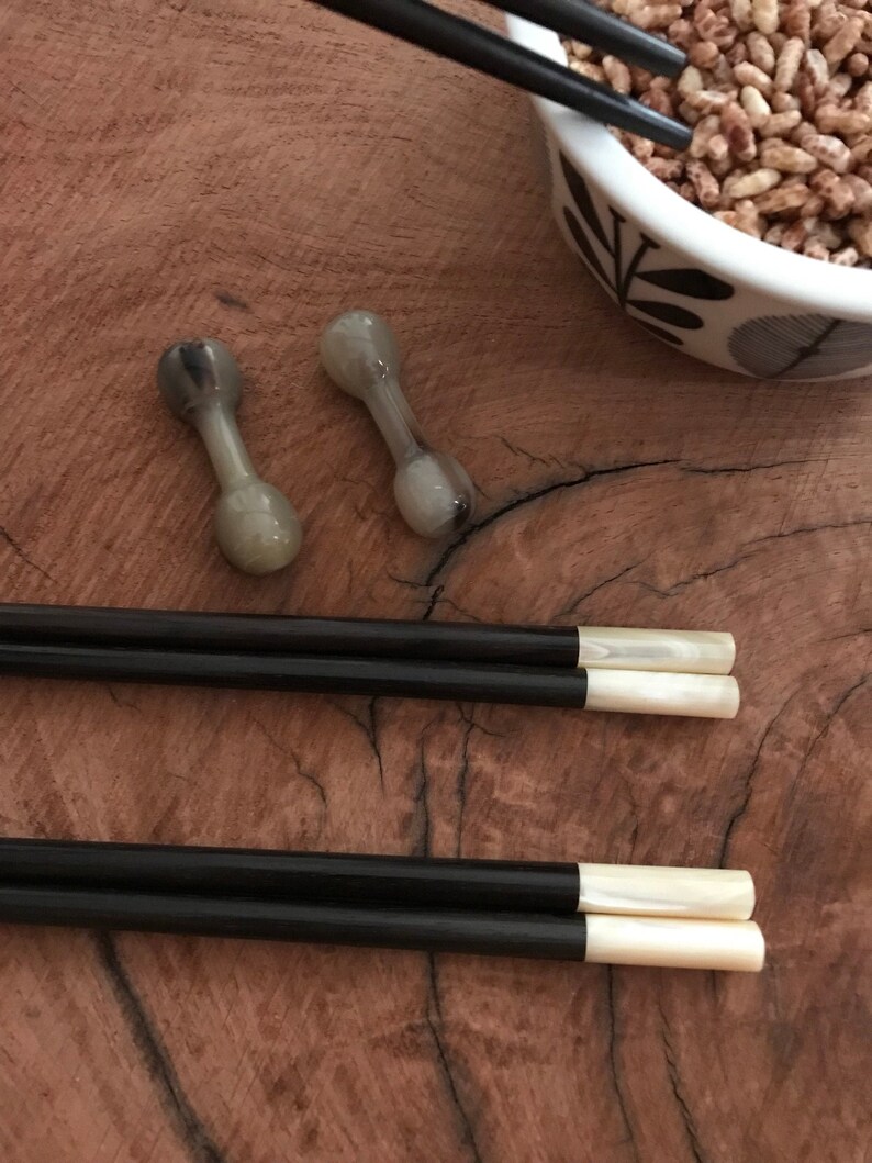 Set of 5 handmade ebony chopstick with mother of pearl tip and | Etsy