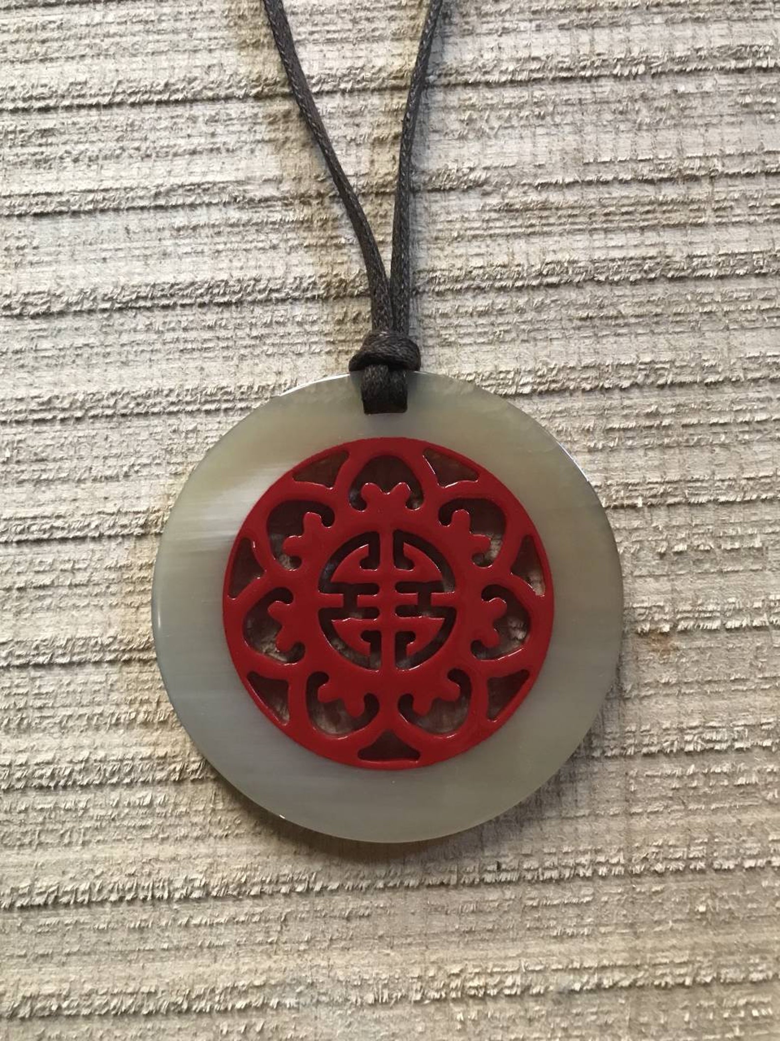 Chinese Long Life Symbol With Lotus Flower Cut Out Lacquer Buffalo Horn ...