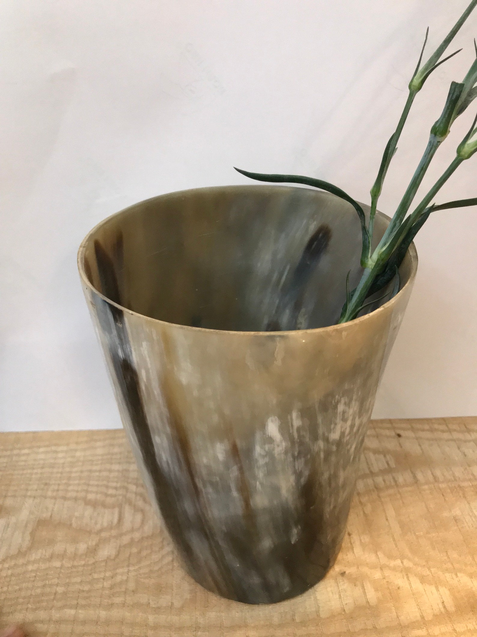Flared Wide Mouth Natural Buffalo Horn Vase , Horn Vase , Minimalist ...