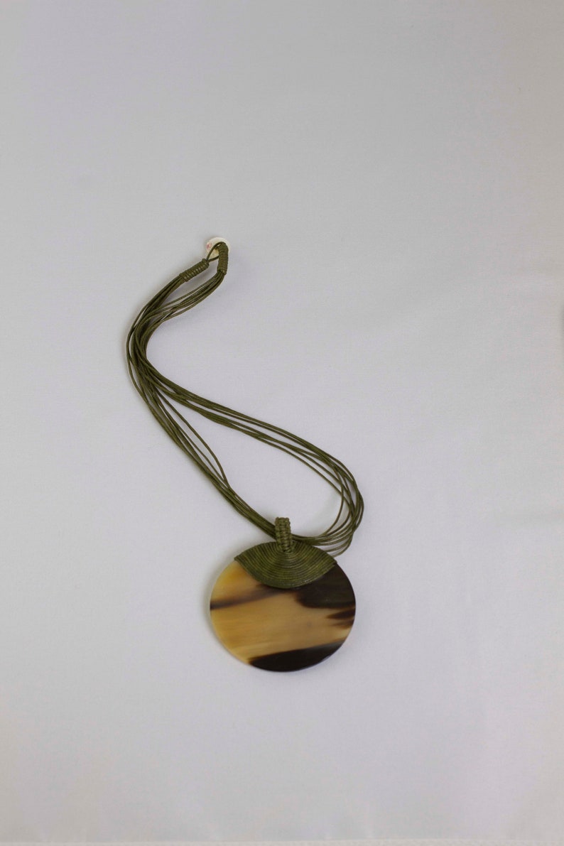 Geometric Circle Natural Buffalo Horn Pendant , Buffalo Horn Necklace ...