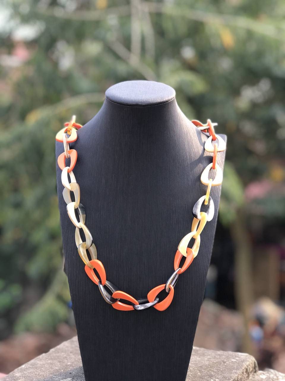 Horn Chain Necklacebuffalo Horn and Lacquer Chain - Etsy
