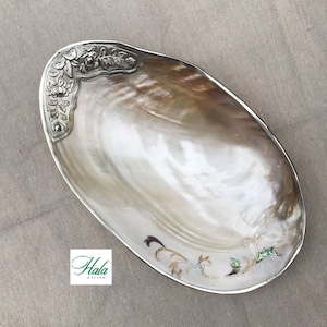 Decorative Giant Shell Dish With Silver Trim, Mother of Pearl Dish ...