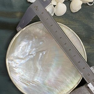 Round Shell Dish With Silver Plated Trim , Golden Mother of Pearl Dish ...