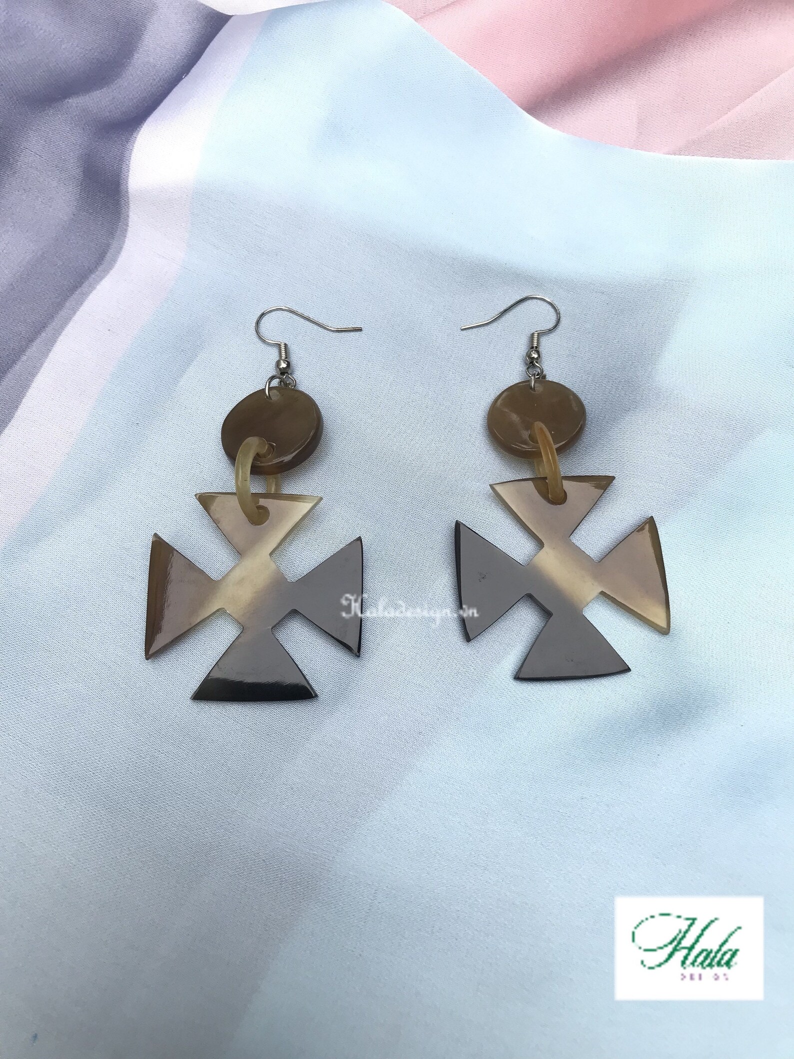 Horn Cross Earrings, Buffalo Horn Jewelry , Croix Pattee Cross ...