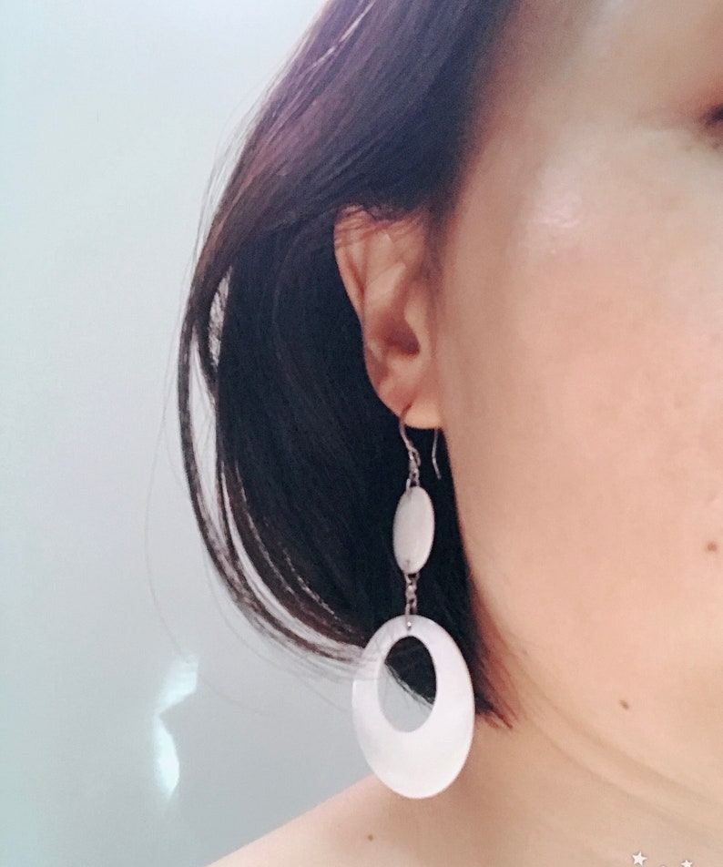 Mother Of Pearl Dangle Earrings With Sterling Silver Seashell Etsy