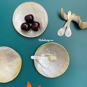 Round Shell Dish With Silver Plated Trim , Golden Mother of Pearl Dish ...